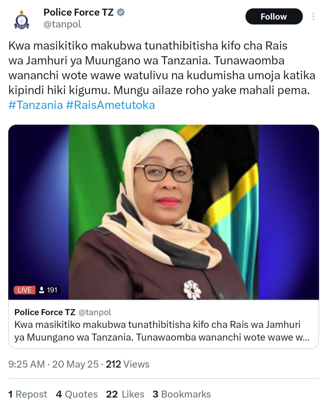 Tanzanian Police and Airtel X Accounts Hacked. Suluhu Death Hoax - 254News